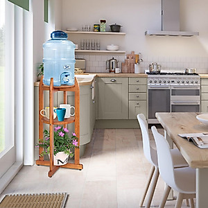 Natural Solid Wood Water Dispenser Floor Stand(32.8" Hight-11.2" Wide) Drink Dispenser Floor Stand with 2 Round Shelfs Included for 1-5 Gallon Water Bottles/Crocks, Water Jug and Plant Stand-Light