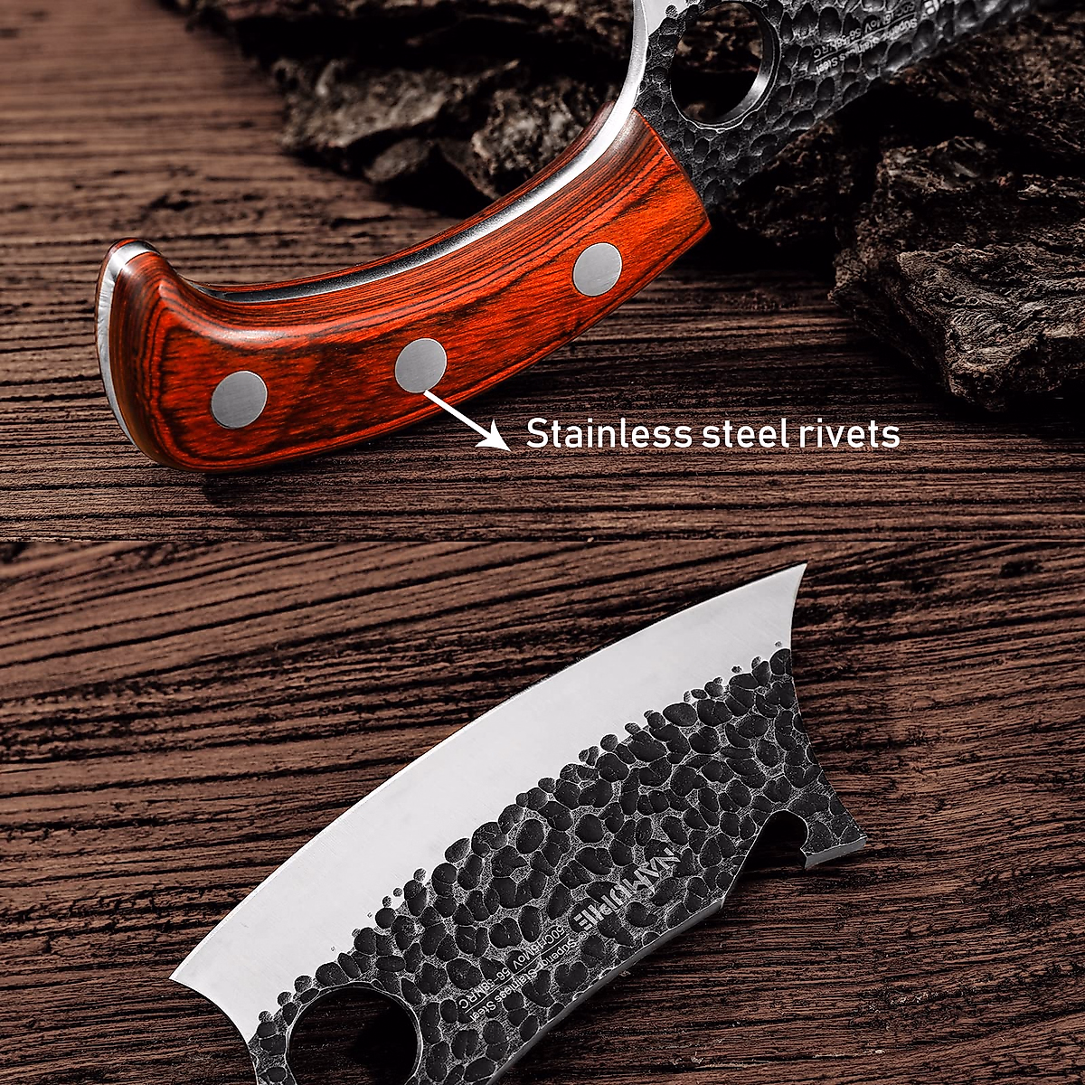 NAMUPIE Boning Knife 6.1 Inch Kitchen Hand Forged Chef Knife with Leather Sheath Gift Box Bottle Opener Design Sharp Meat Butcher Cleaver Kitchen Knife for Kitchen, Outdoor, BBQ, Camping