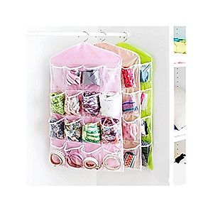 Vanki 1 pc 16 Pockets Jewelry Bra Underwear Socks Ties Hanging Organizer Hanging Storage Pockets Bags Organizer,Pink