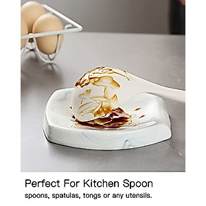 Getstar Ceramic Spoon Rest for Stove Top, Large Spoon Holder for Kitchen Counter, Dishwasher Safe, Marble Decor Finish