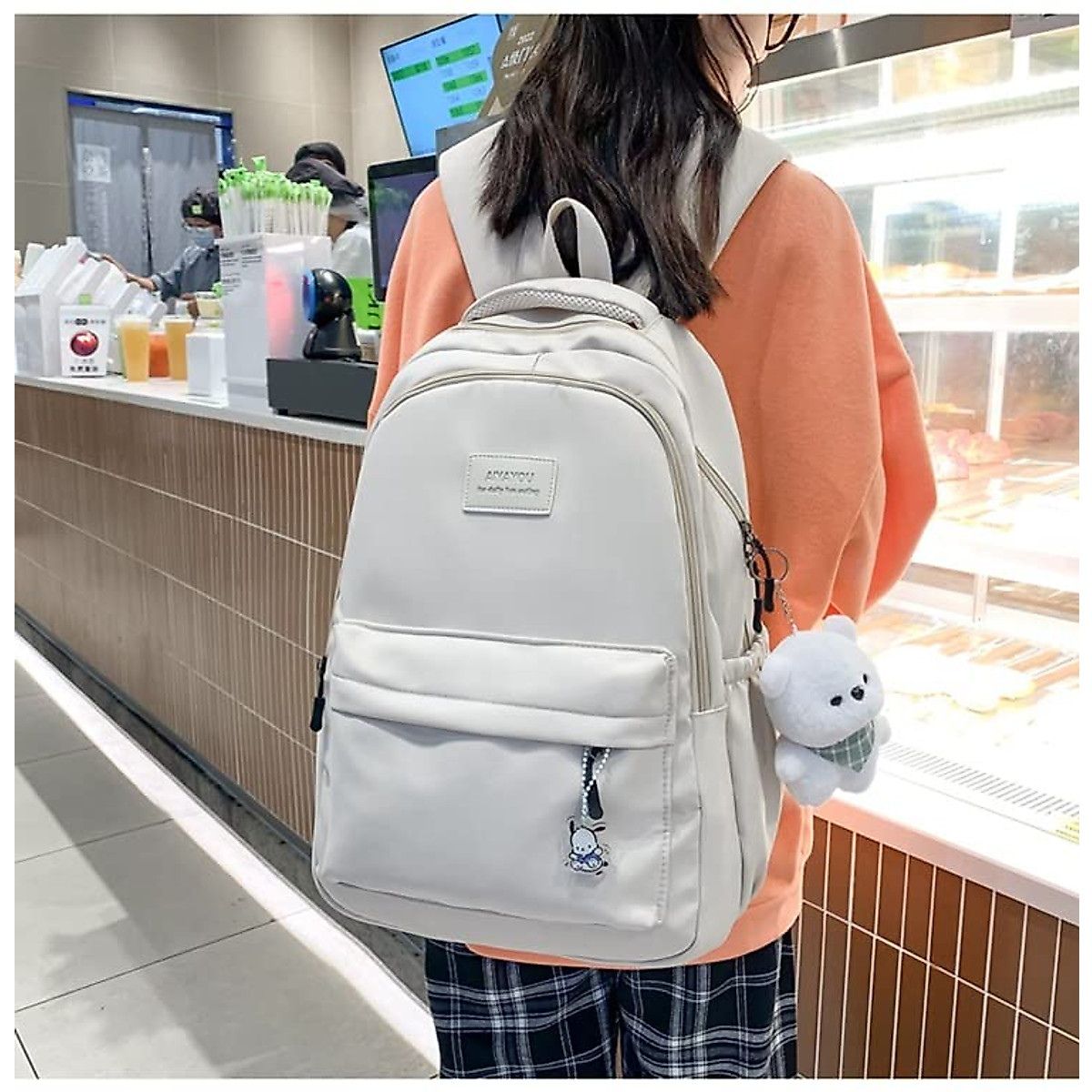 GRYPIT Kawaii Cute Aesthetic Backpack with Cute Accessory Cute Bag Charm (Stone White)