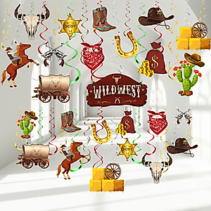 55 Pcs West Cowboy Themed Party Decoration Wild Western Theme Party Hanging Swirl Supplies Western Cowgirl Party Hanging Decorations for Kids Birthday Party Western Wild Cowboy Party Favors (Cowboy)
