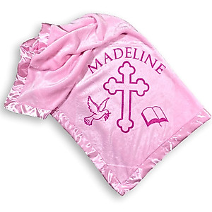 Custom Catch Personalized Baptism Baby Blanket Gift - Girl Name for Christening (Pink, 1 Text Line)