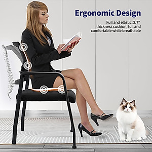 KLASIKA Desk Chair No Wheels with Adjustable Mesh Backrest, Arm Chair with Ergonomic Lumbar Support and Thickened Seats Cushion, Waiting Room Chairs for Office School Church Guest Reception