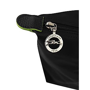 Longchamp Womens Le Pliage Green Shoulder Leather Trim Tote Handbag Black Large