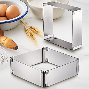 YOUEON 4 Pack Square Cake Molds Ring Adjustable from 6" to 11", Stainless Steel Mousse Cake Ring, Baking Molds, Pastry Making Tool for Birthday Cake, Party Dessert, Handmade Snack