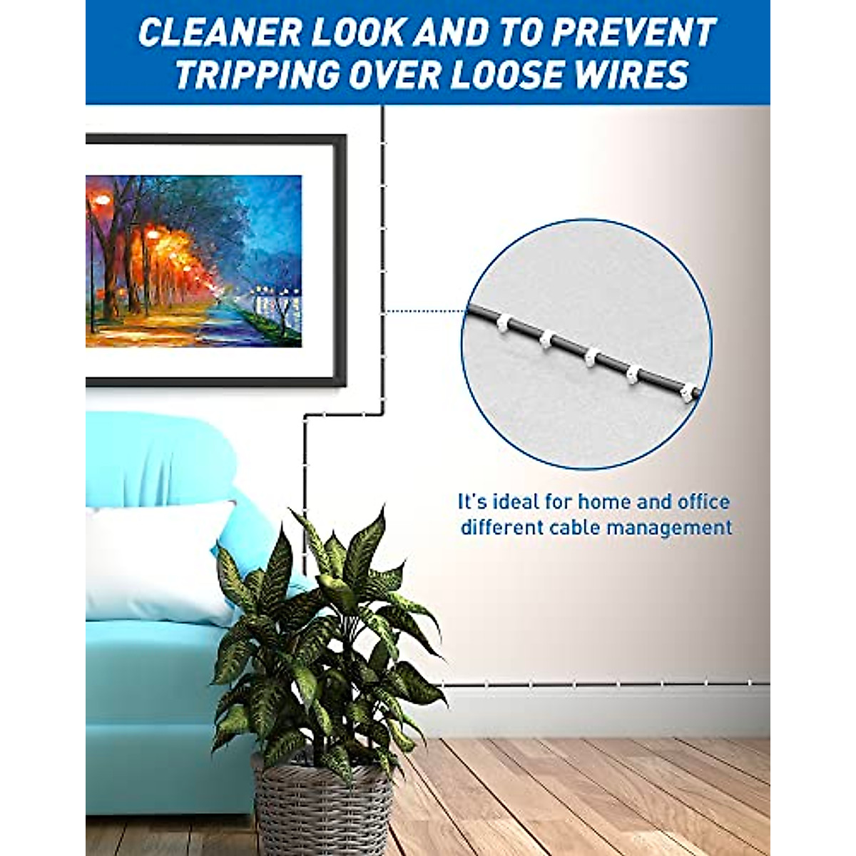 400pcs Cable Wire Clips Circle Cable Clips with Steel Nail 4、6、8、10mm Management RG6 RG59 CAT5 CAT6 RJ45 Electrical Ethernet Dish TV Speaker Cord Tie Holder Single,White Plastic,Coax,Coaxial Clamps