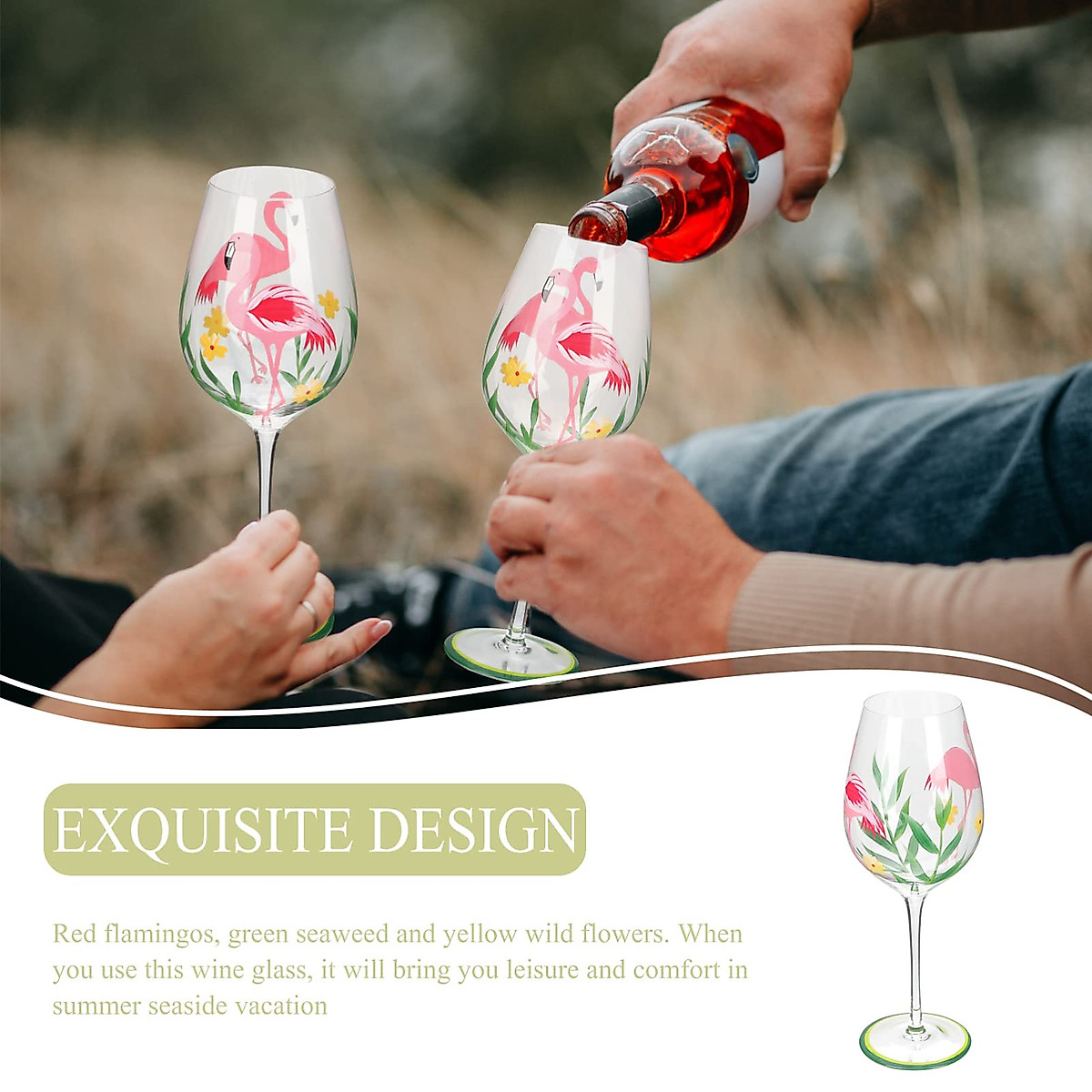 Flamingo Painted Wine Glasses Hand- Painted Wine Cup Glass Drinking Cup Juice Goblets Beverage Milk Shake Glasses Cup Birthday Gift for Friends Sangria Glasses