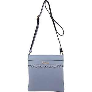 B BRENTANO Vegan Medium Crossbody Handbag Purse (Blue 1)