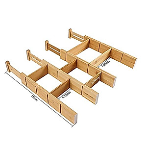 AMUR LEOPARD Bamboo Drawer Dividers Organizer Set of 4, with 6 Extra Mini Dividers, Adjustable Drawer Organizers,Expandable Drawer Organization for Kitchen, Dressers, Bathroom and Office (13.25-17 in)