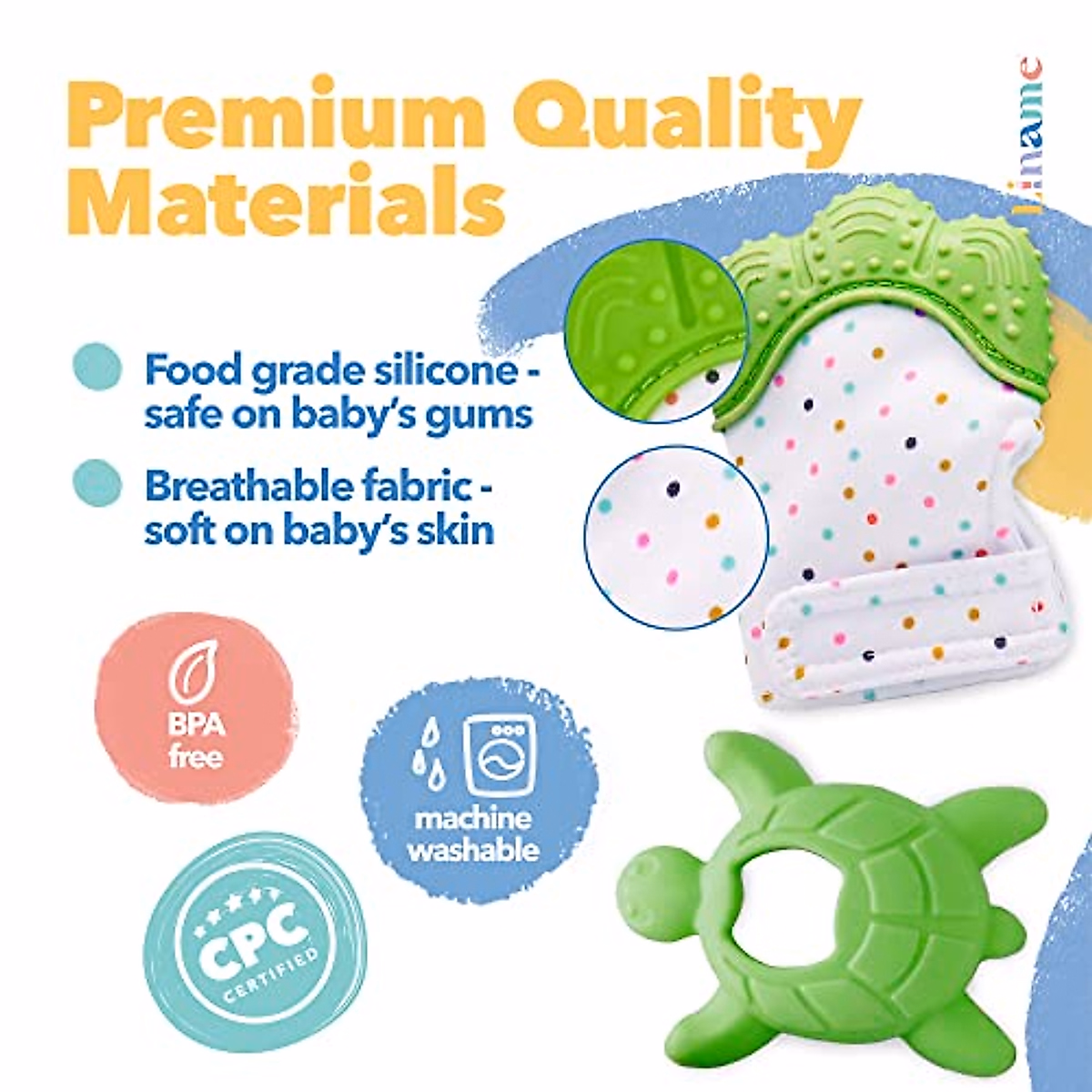 Liname 2 Pack Teething Mitten with Soothing Toy - Baby Chew Toy and Teething Glove- Infant Teething Mitten Crinkle Sound and Textured Silicone to Soothe Sore and Swollen Gums