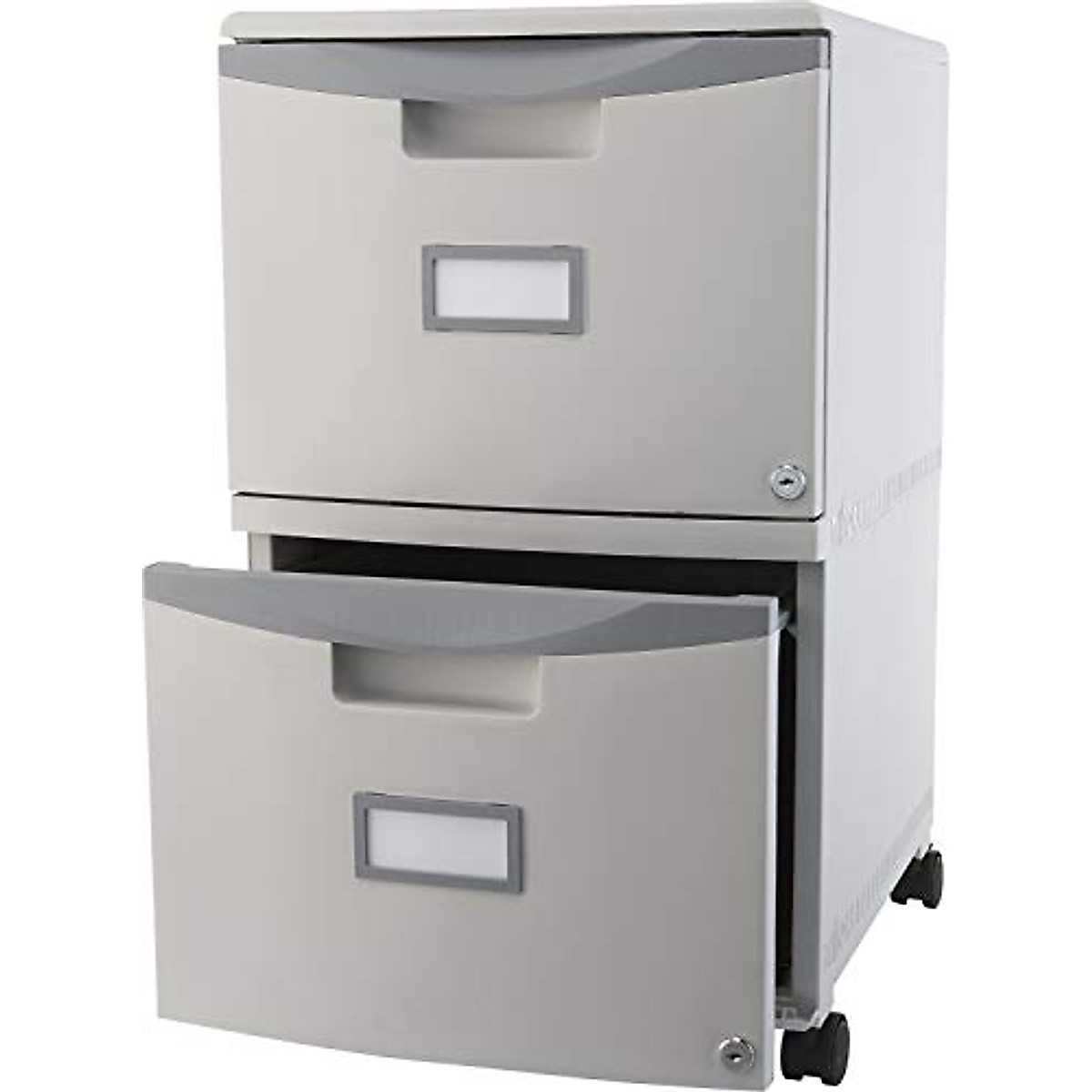 Storex Plastic Two-Drawer File Cabinet – Locking Document Organizer with Casters for Home and Office, Gray, 1-Pack (61310B01C)