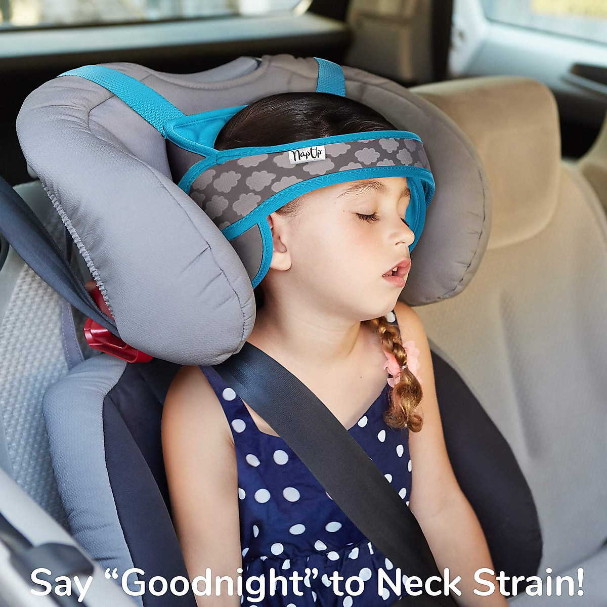 NAPUP Kids Head Holder for Car Seat – Adjustable Polyester Carseat Head Support for Toddler (Light Blue)