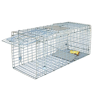 Oteymart Live Animal Trap Cage Catch Release Humane Rodent Cage with Handle Metal Steel for Rabbits, Stray Cat, Squirrel, Raccoon, Mole, Gopher, Chicken, Opossum (32" X 12" X 12")