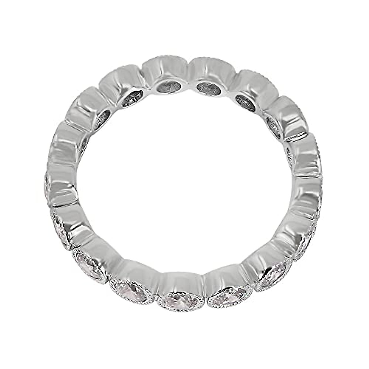 ORO LEONI 14K White Gold 3mm Round Bezel Set Cubic Zirconia Eternity Band Ring, Size 7