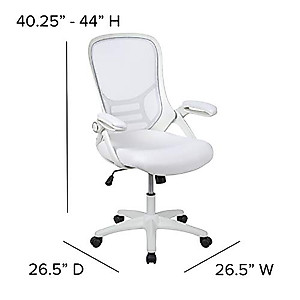 Flash Furniture High Back White Mesh Ergonomic Swivel Office Chair with White Frame and Flip-up Arms 26.5D x 26.5W x 44H in