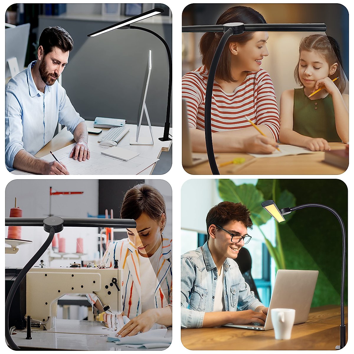 Frkaiuza LED Desk Lamp, Architect Desk Lamps for Home Office, Eye-Caring Clamp Lamp with Gooseneck,18W LED 3 Modes 6 Brightness, Modern Desk Light for Monitor Studio Reading, Remote and Touch Control