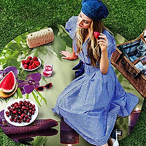 Round Tablecloth 60 Inch Zen Spa Waterproof Oil-Proof Vinyl Table Cloth Butterfly Orchid Zen Basalt Stones Candle Purple Kitchen Spillproof Oilcloths Table Cover for Indoor and Outdoor Use