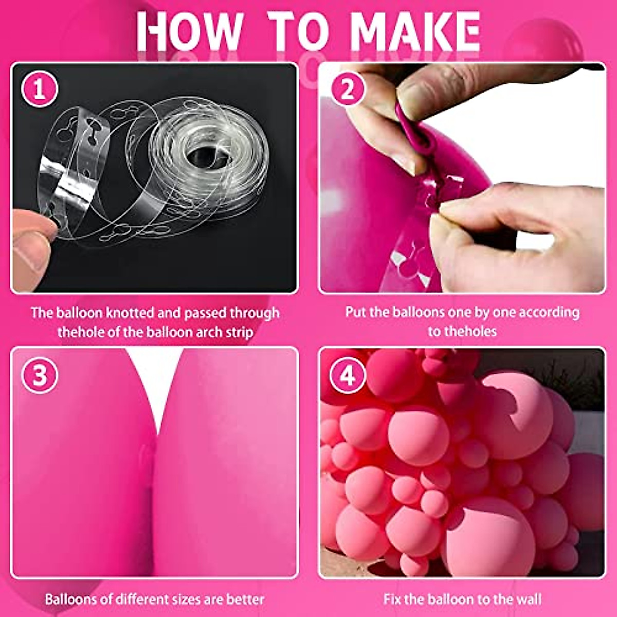 Hot Pink Balloons 100 Pack Hot Pink Balloons Different Sizes 18 12 5 Inch Hot Pink Balloon Garland Arch Kit for Girl's Baby Shower Birthday Wedding Party Valentines Day Decor