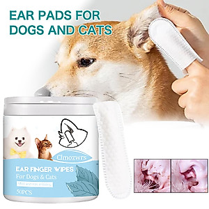 Clmozwrs Ear Finger Wipes for Dogs & Cats - Gently Remove Ear Wax, Debris Sooths Relieve Ear - 50 Count