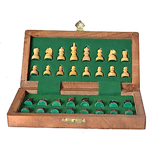 ChessBazar 10x10” Chess Set Chess Set with Bag - Folding Standard Magnetic Travel Chess Board Game Handmade in Fine Rosewood with Storage for Chessmen
