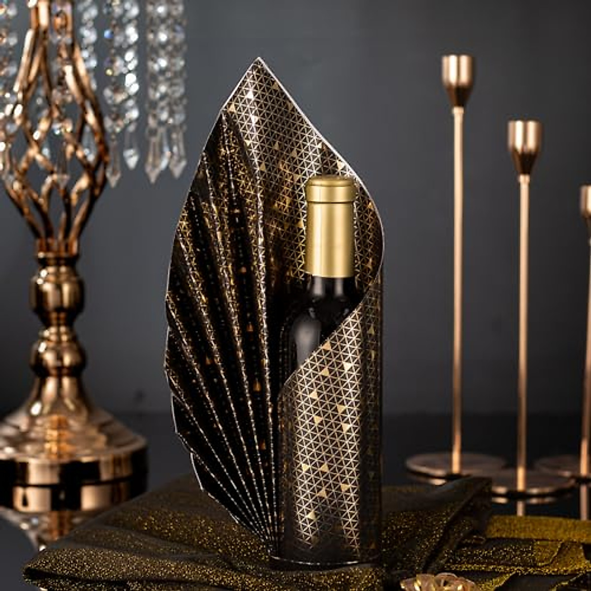 Homeral Wrapping Paper Roll Set-42.5sqft-Gold Foil Stripe, Geometric Patterns on Black Luxury Gift Wrap for Wedding, Bridal Shower, Birthday-17 x 120 inch Per Roll