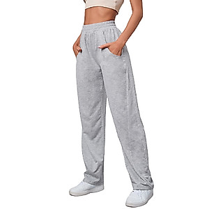 MakeMeChic Women's Casual Baggy Elastic High Waist Sweatpants Slant Pocket Workout Yoga Sport Pants Grey L