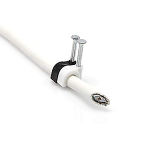 Single Coaxial Cable Clips, Cat6, Electrical Wire Cable Clip, 1/4 in (6 mm) Nail Clip and Fastener, Black (10 Pieces per Bag)