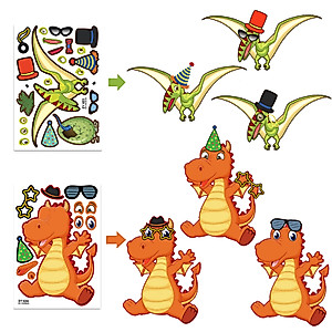 Dinosaur Stickers,Make Your Own Dinosaur Stickers,Make A Dinosaur Stickers DIY Stickers Dinosaur Party Sticker Craft Game,Dino Theme Birthday Party Favors for Kids (24 Sheets) (Make-A-Dinosaur Stickers)