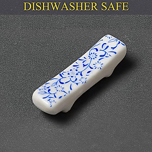 Chopstick Rest 5 Pairs Porcelain Chopsticks Holder For Countertop,Cute Chopstick Stand(Blue sunflower)