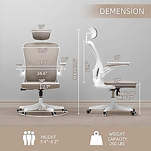 Monhey Ergonomic Office Chair Office Chair with Lumbar Support & Headrest & Flip-up Arms Height Adjustable Rocking Home Office Desk Chairs Swivel High Back Computer Chair Warm Taupe Mesh Study Chair
