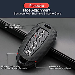INFIPAR 2pcs Compatible with Hyundai Palisade Elantra Smart 5 Buttons Silicone FOB Key Case Cover Protector Keyless Entry Carbon Fiber Looks Remote Holder