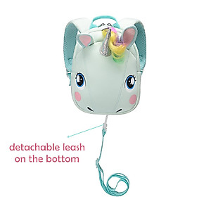 Unicorn Backpack with leash for Girls Kids Backpack Plush Unicorn Toy Bookbag (Green)