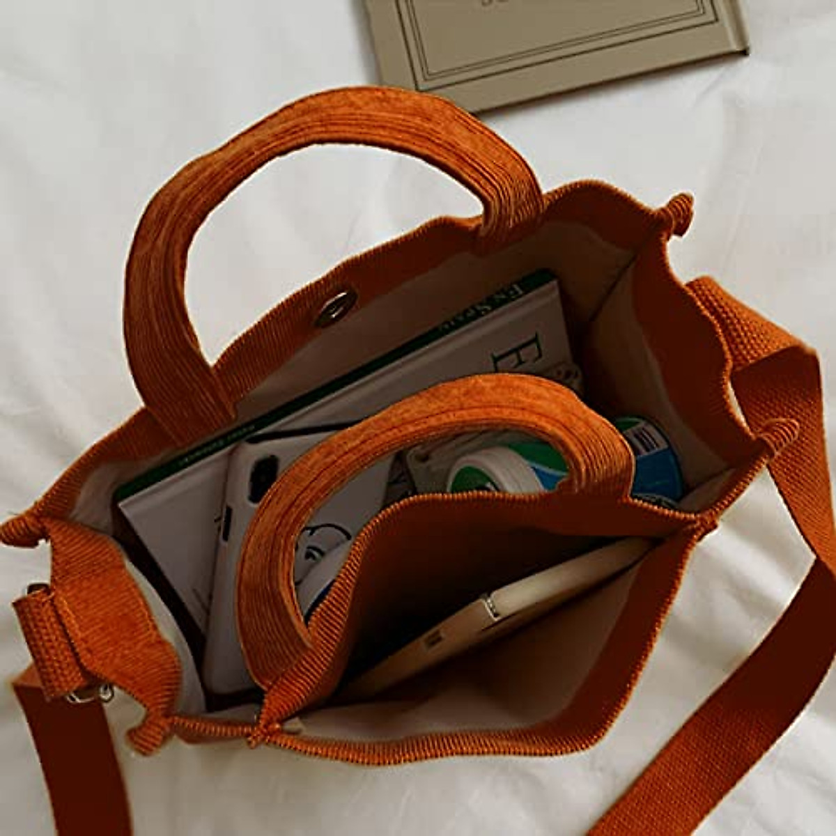 Fozehlad Corduroy Tote Bag for Women Small Satchel Shoulder Handbag Mini Travel Bag