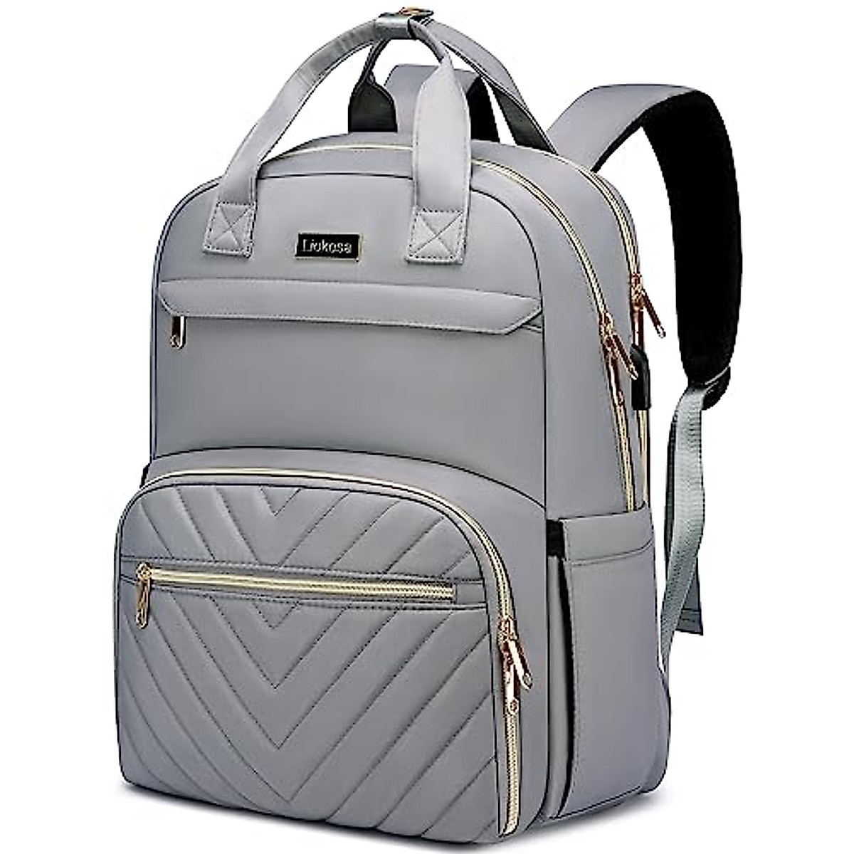 Lunch Backpack for Women, 15.6 inch Laptop Backpack with USB Port, Water Resistant Insulated Cooler Lunch Bag , Travel Work Laptop Bags with Lunch Box for College Work Pincic Camping Beaches, Grey