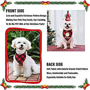 IDOLPET Dog Christmas Outfit Bandanas Hat Classic Plaid Pet Dog Christmas New Year Holiday Bandana Scarf Triangle Bibs Kerchief Costume Accessories for Small Medium Large Dogs Cats Pets (Red)…