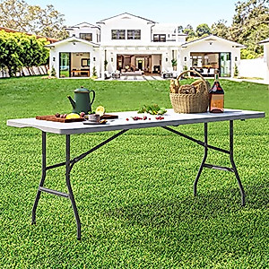 YITAHOME Folding Tables Heavy Duty Folding Table 6ft with Carrying Handle Plastic Fold up Table for Outdoor Camping Picnic Parties/Indoor Events White