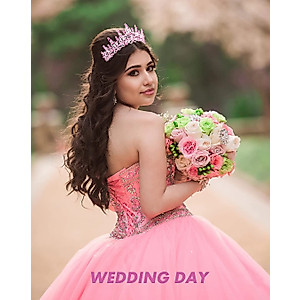 TOBATOBA Pink Crown Pink Tiara, Pink Crystal Tiaras and Crowns for Women, Wedding Tiara for Bride Princess Tiara, Royal Queen Crown Quinceanera Headpieces for Birthday Prom Pageant Halloween Cosplay