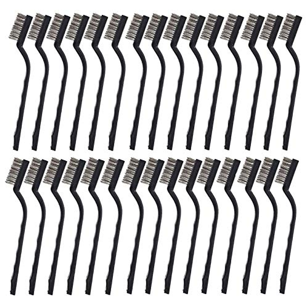 30PCS Mini Wire Brush Stainless Steel Brush,Curved Handle Masonry Brush Wire Bristle for Cleaning Welding Slag and Rust (Silver)