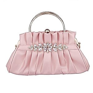 Sither Small Color Handbag Purses for Women Leather Handbag Purses with Crystal Clutch Purses Shoulder Chain Bags for Daily Party Prom Christmas Gift (pink)