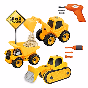 ToyVelt 16 in 3 Construction Take Apart Toys Trucks for 4 Year Old Boys STEM Tractor Toys for 3 Year Old Boys, Best Birthday for Boys & Girls Ages 3-12 Years Old - Updated 2021