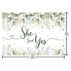 Sendy 7x5ft Bridal Shower Backdrop She Said Yes Greenery Eucalyptus Leaf Party Decorations Supplies Gold Glitter Wedding Bride to Be Engagement Photography Background Banner Cake Table Photo Props