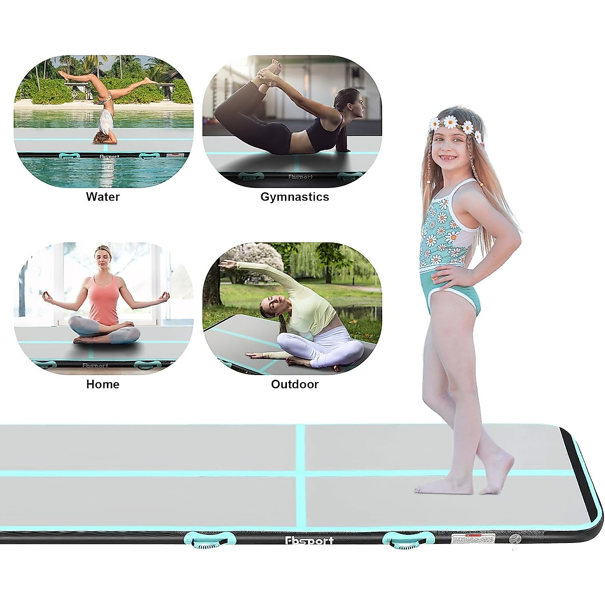 Inflatable Air Gymnastics Mat Gymnastics Track Training Mats Yoga Floor Cheerleading Landing Taekwondo Training Kungfu Exercise Mats with Electric Air Pump for Home Gymnasium Beach Park and Water Use