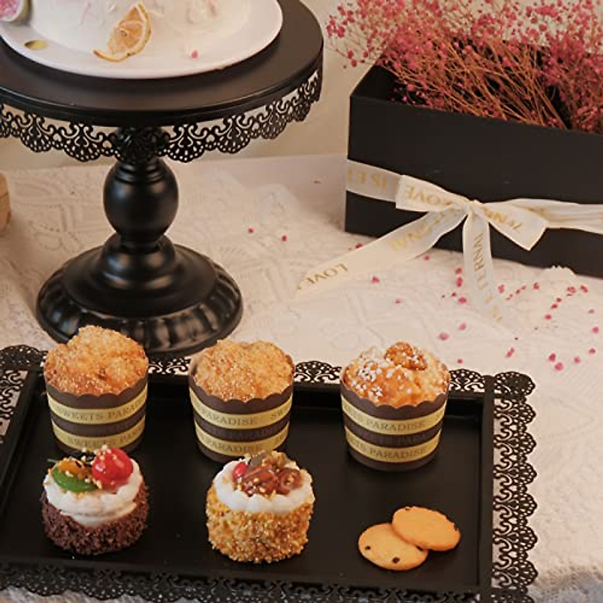 SCIEO Cake Stands Set of 5 Black Metal Cupcake Holder Dessert Display Plate for Baby Shower Birthday Wedding Party Candy Table Decoration