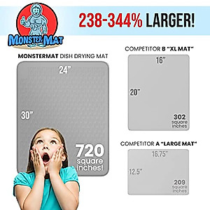Extra Large (30 inch by 24 inch) heavy duty silicone dish drying mat (Gray, XL - 30"x24")