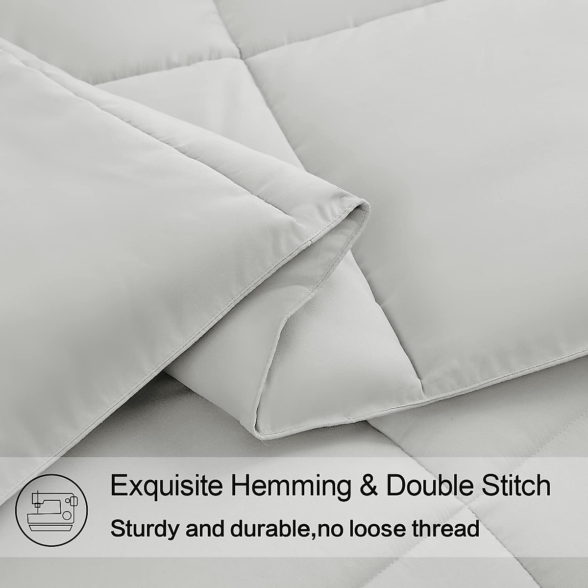 EASELAND All Season Queen Size Soft Quilted Down Alternative Comforter Reversible Duvet Insert with Corner Tabs,Winter Summer Warm Fluffy,Light Grey,88x88 inches