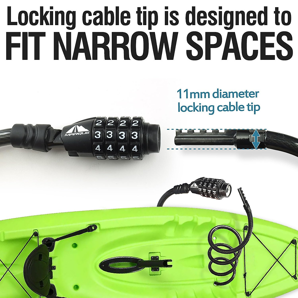 MARQUE Combination Bike Lock Cable- 3/8 inch (5FT, 10FT, 15FT, 25FT) Resettable Combination Lock, Anti-Theft Coiled Secutiry Cable for Bicycles, Kayaks, Paddle Boards, Gates&Outdoor Gear (15 FT)