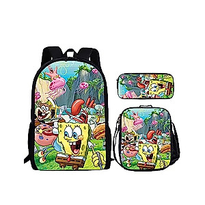 DENMER Cartoon Backpack 3Pcs Anime Backpack with Lunch Box Pencil Case Large Capacity Daypack for Travel Hiking 16 Inch Style2