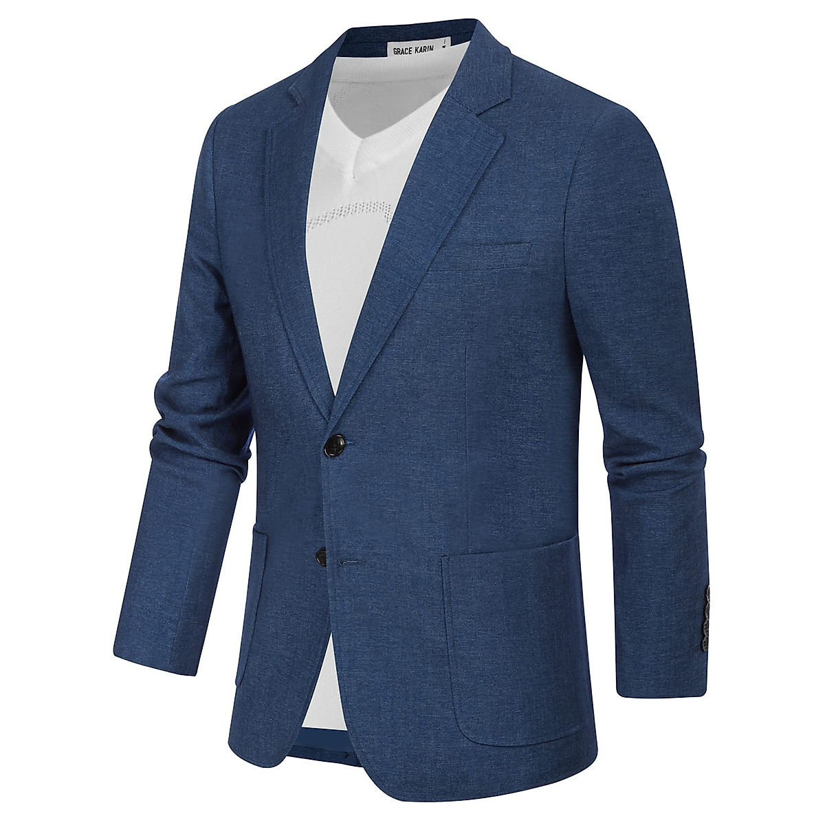 Men's Casual Knit Denim Suit Blazer Jackets Breathable Stretch Notch Lapel Collar Business Work Sports Coats Two Button
