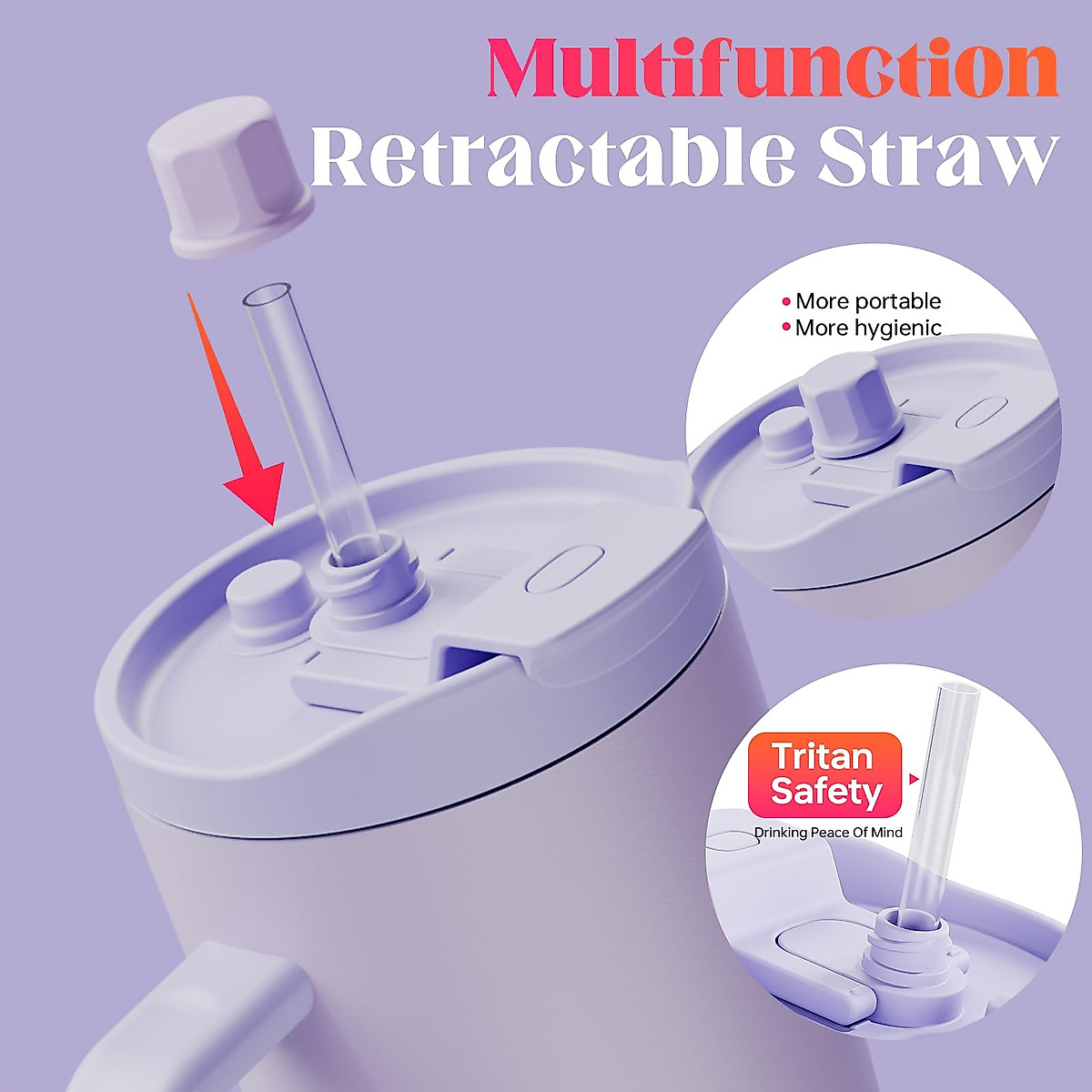 FOHGEE 40oz Tumbler with Handle and Straw Lid【Magnetic lid + Removable built-in straw】100% Leak-proof Travel Coffee Mug, Stainless Steel Insulated Cup, Keeps Cold for 24Hrs (ChillWave Purple Whirl)